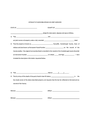 Fillable Online AFFIDAVIT OF SURVIVING SPOUSE OR JOINT SURVIVOR STATE ...