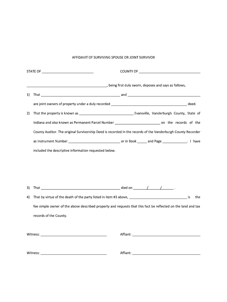 Fillable Online AFFIDAVIT OF SURVIVING SPOUSE OR JOINT SURVIVOR STATE ...
