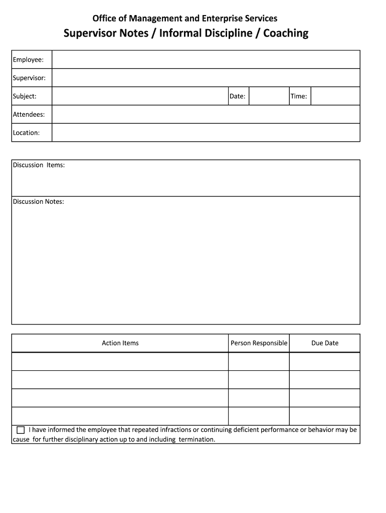 Fillable Online OMES Supervisory Notes - Informal Discipline Form to be ...