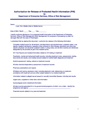Fillable Online Authorization for Release of Protected Health Information (PHI) to Department of ...
