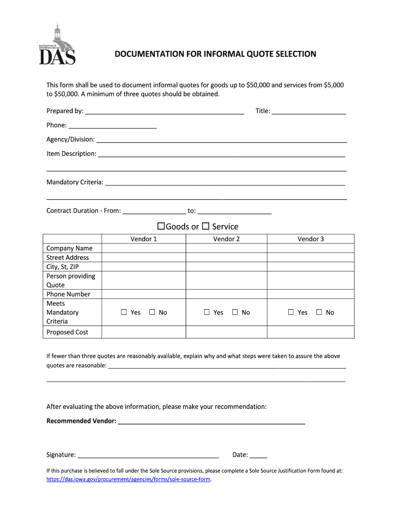 Fillable Online das iowa Informal Quote Documentation Manual Form Fax ...