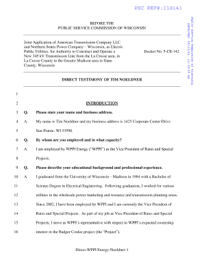 Fillable Online psc wi PSC REF#: 218141 - Public Service Commission ...