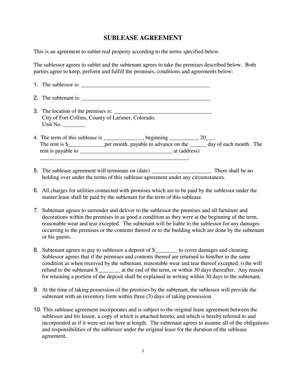 Sublet Agreement Template Ontario