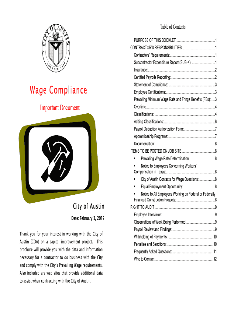 Fillable Online austintexas Wage Compliance Wage Compliance ...