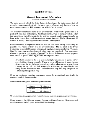 Fillable Online SWISS SYSTEM General Tournament Information - Petanque ...