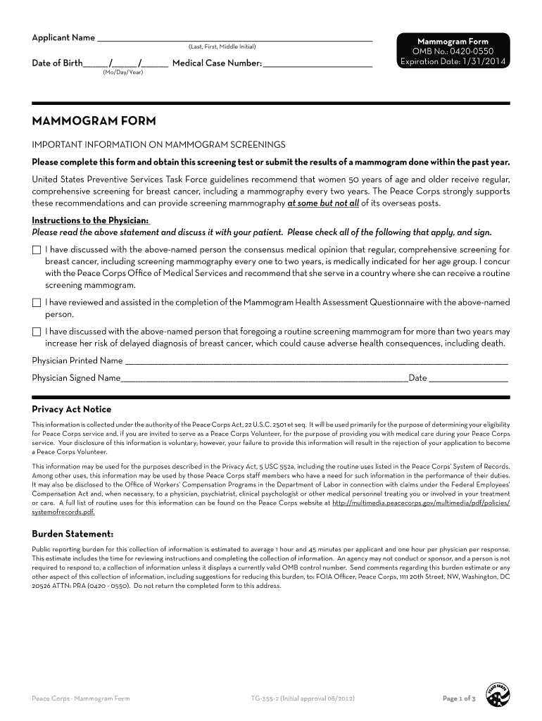 Fillable Online reginfo Fillable MAMMOGRAM FORM Fax Email Print - pdfFiller