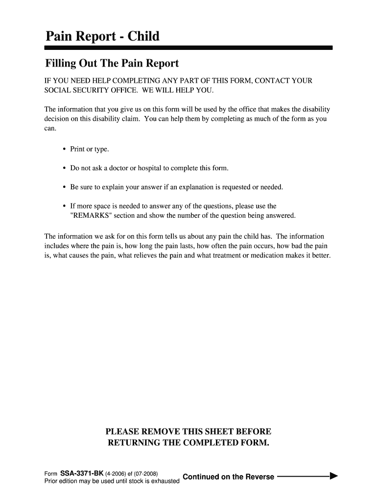 Fillable Online reginfo Pain Report - Child - reginfo Fax Email Print ...