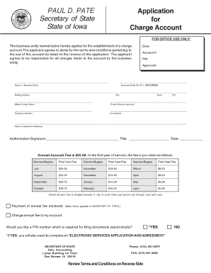 Fillable Online sos iowa Application for Charge Account PAUL D PATE ...