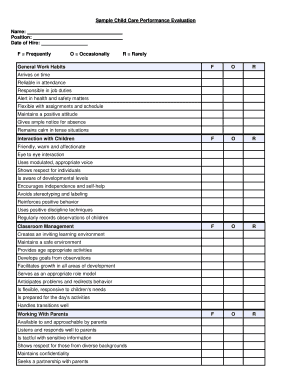 Fillable Online Sample Child Care Performance Evaluation Name Position ...