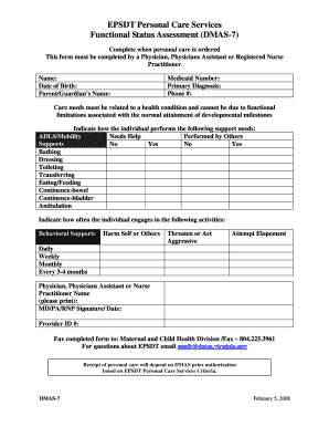 Fillable Online dbhds virginia Complete when personal care is ordered ...