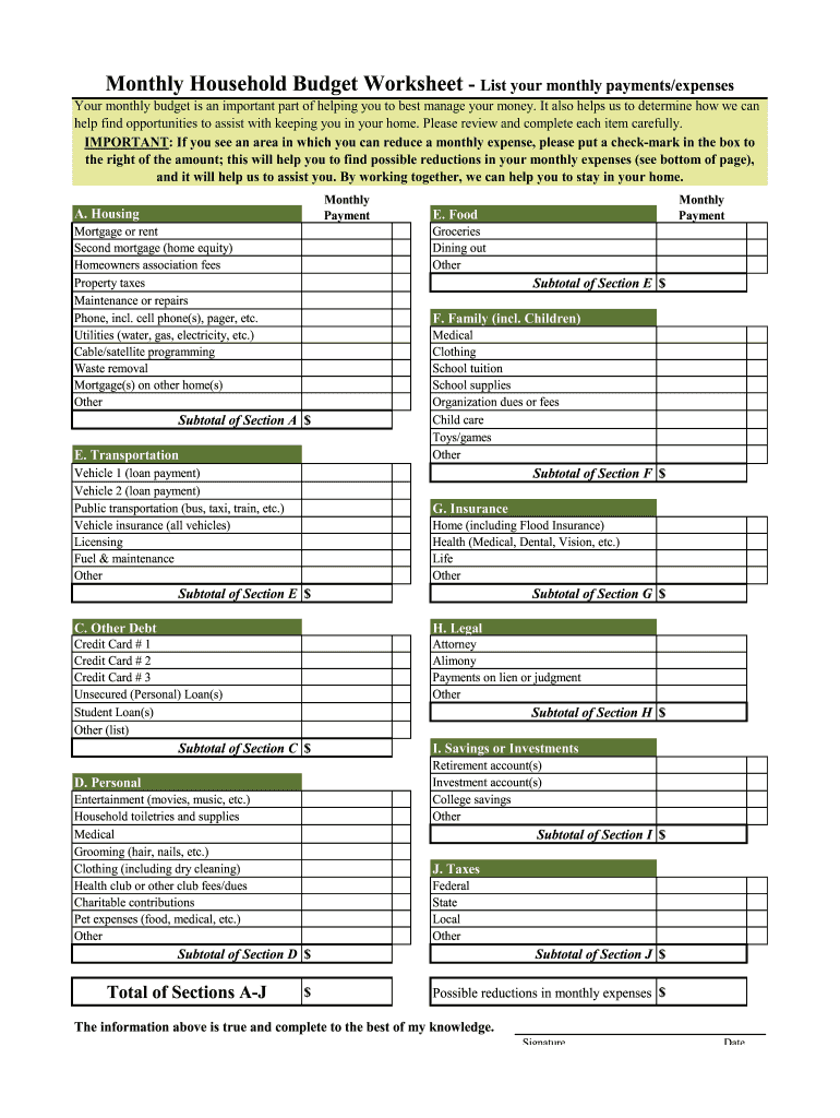 Household Budget Worksheet Pdf Fill Online Printable Fillable Blank PdfFiller