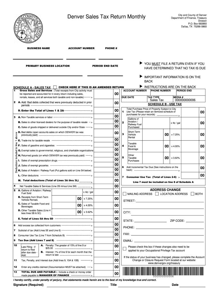 Fillable Online denvergov denver sales tax form 2015 Fax Email Print ...