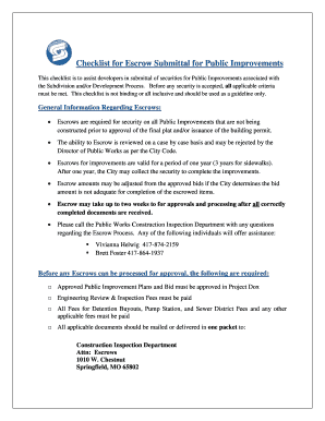 Fillable Online springfieldmo Checklist for Escrow Submittal for Public ...