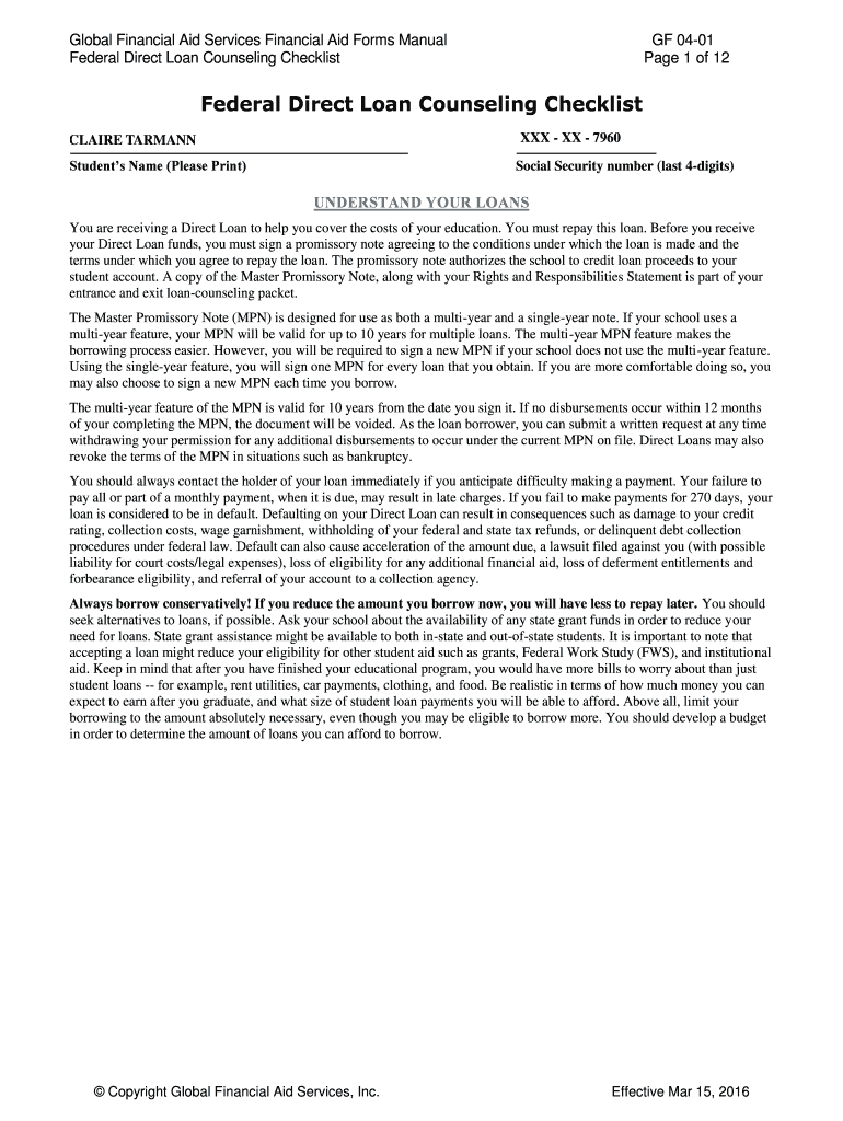 Fillable Online The Master Promissory Note MPN is designed for use as ...