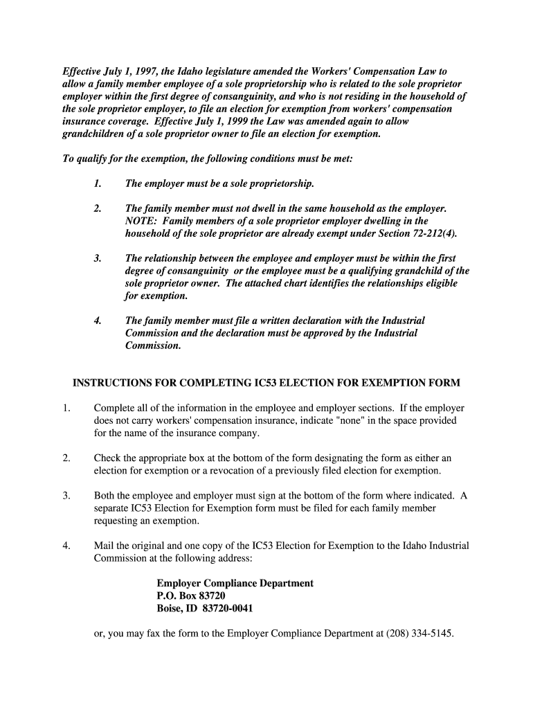 Fillable Online iic idaho Effective July 1 1997 the Idaho legislature ...