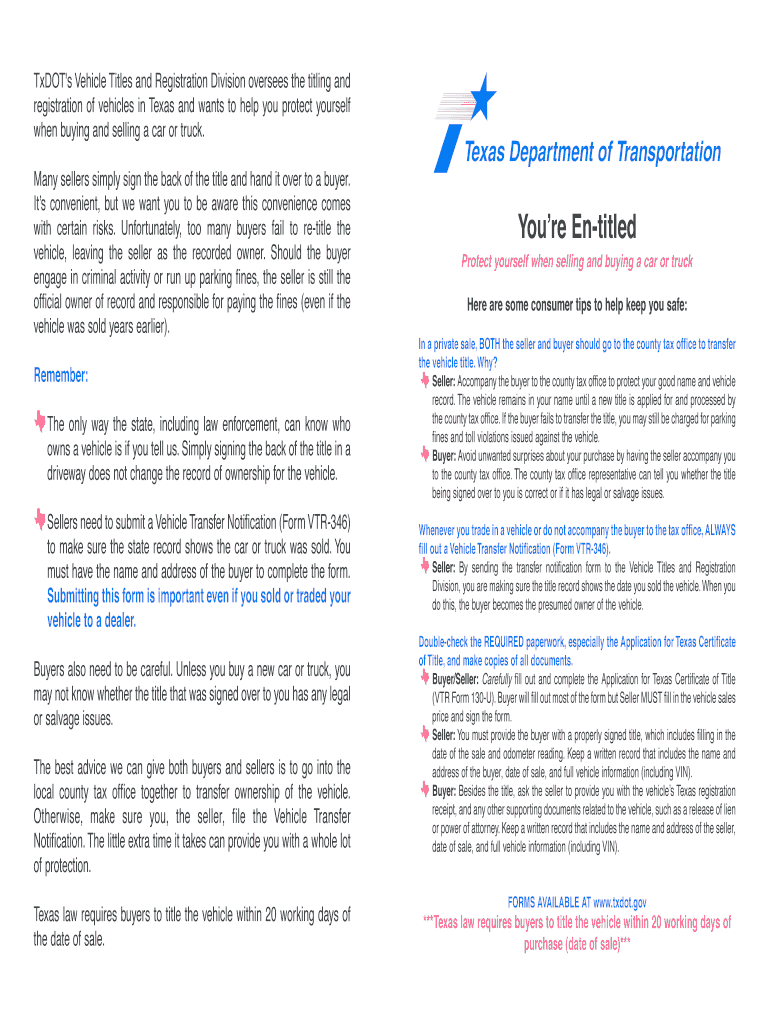 Fillable Online txdmv You're En-titled - Texas Department of Motor ...