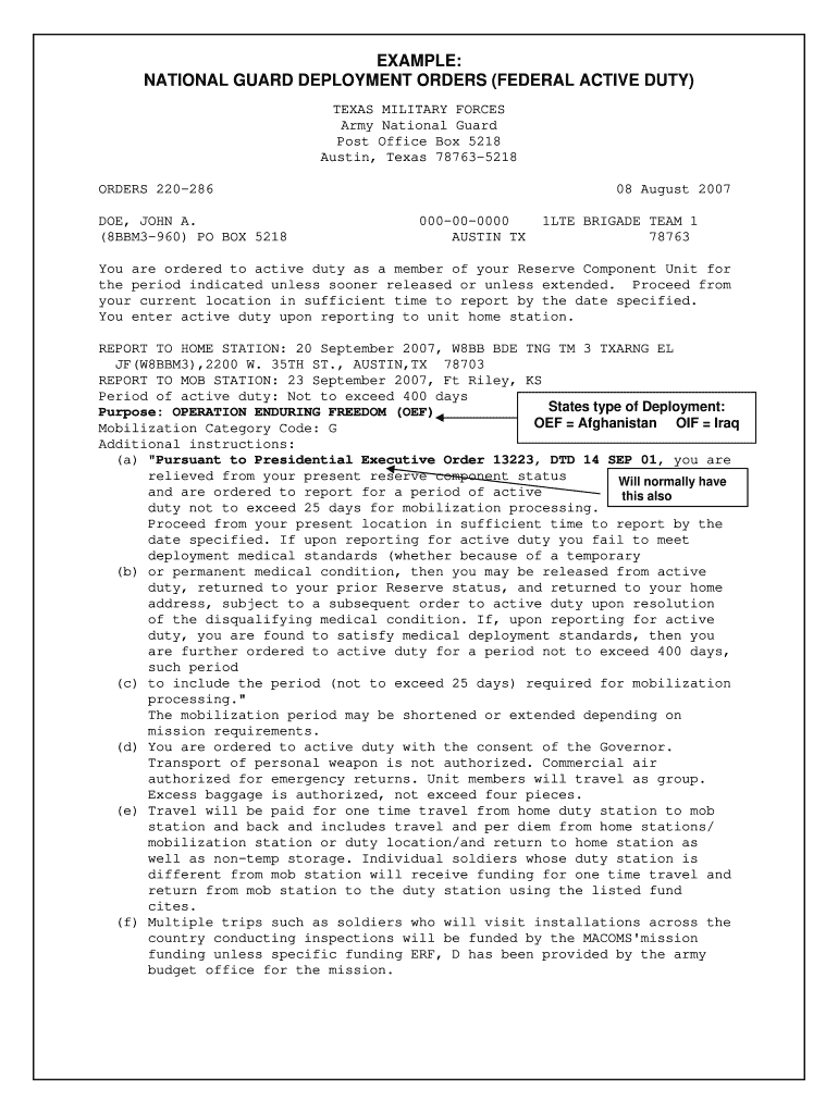Military Orders Example Fill And Sign Printable Template Online US