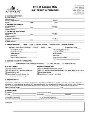 Fillable Online City of League City SIGN PERMIT APPLICATION City of ...