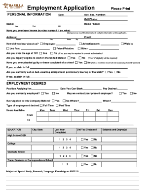 Fillable Online Employment Application PERSONAL INFORMATION Date ...