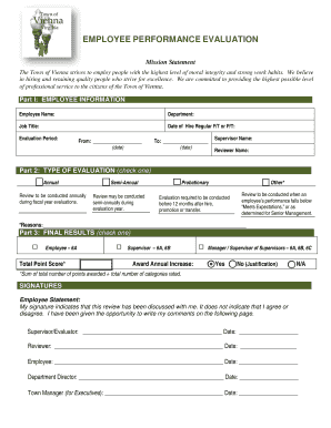 Fillable Online viennava Town of Vienna Employee Performance Evaluation ...