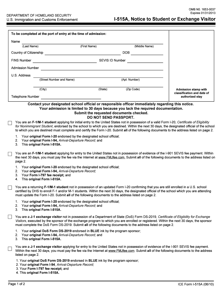 US ICE Form I-515A - Blank Fillable Template | Fill Out, Print ...