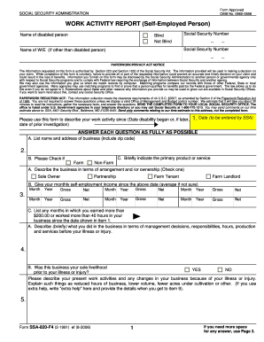 Fillable Online reginfo Work Activity Report Self-Employed Person - SSA ...