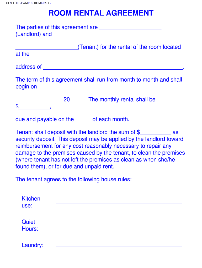 UCSD Room Rental Agreement Fill And Sign Printable Template Online 