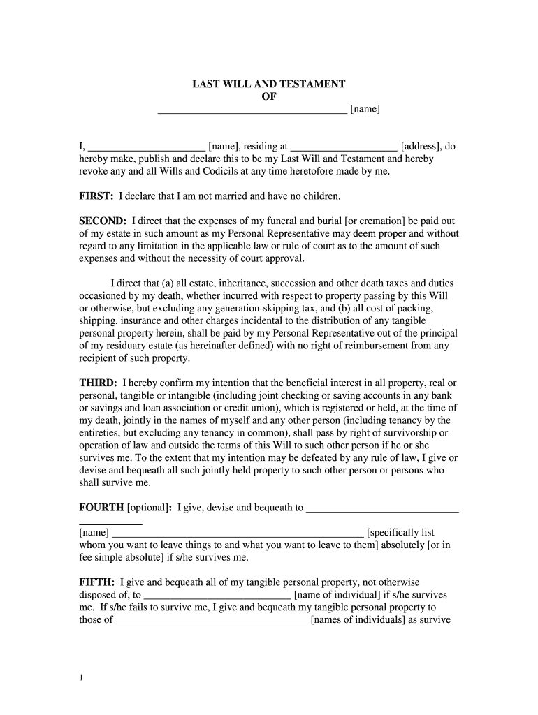 Free Printable Last Will And Testament Blank Forms Tennessee