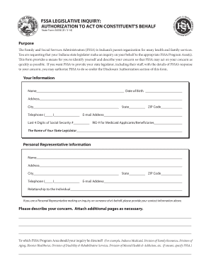 Fillable Online forms in Fssa legislative inquiry authorization to act ...