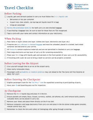 Fillable Online tsa Travel Checklist TSAs Summer Travel Checklist 2016 ...