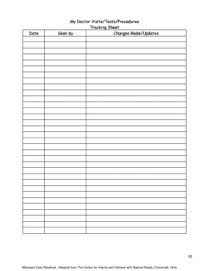 Fillable Online 10 My Doctor Visits/Tests/Procedures Tracking Sheet ...