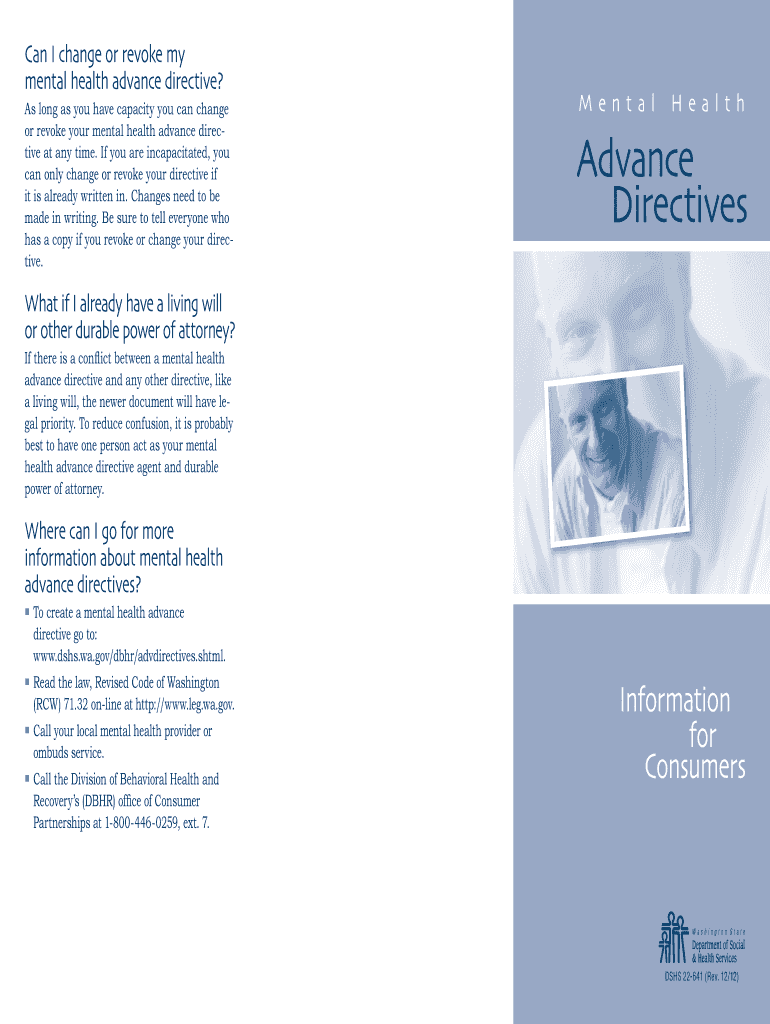 Fillable Online dshs wa Mental Health Advance Directives Mental Health ...