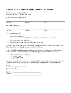 Fillable Online Felon name change notice - Blue Earth County Fax Email ...