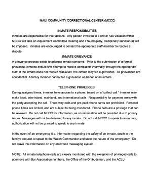 Fillable Online MAUI COMMUNITY CORRECTIONAL CENTER (MCCC) INMATE ...