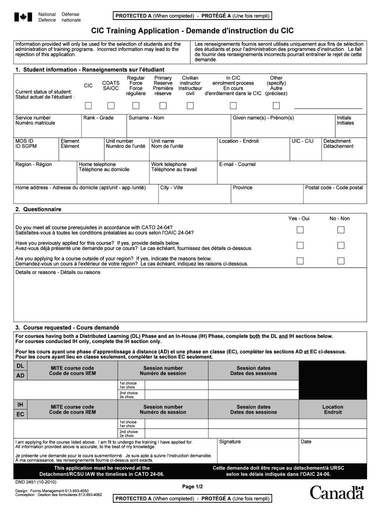 Fillable Online CIC Training Application - Demande d'instruction du CIC ...