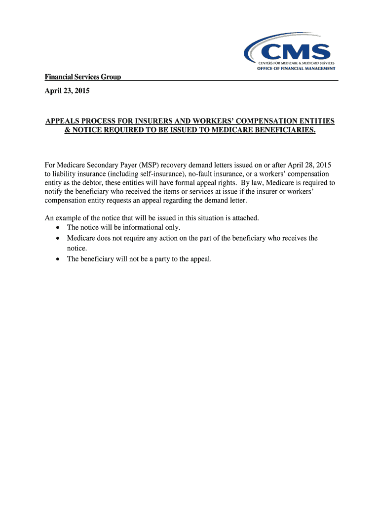 Fillable Online cms APPEALS PROCESS FOR INSURERS AND WORKERS ...