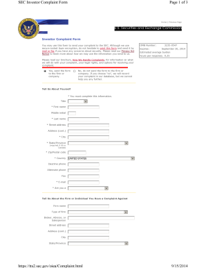 Fillable Online reginfo Page 1 of 3 SEC Investor Complaint Form 9152014 ...