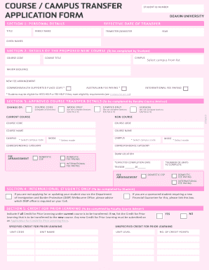 Fillable Online deakin edu Course / campus transfer application form - Deakin University Fax ...