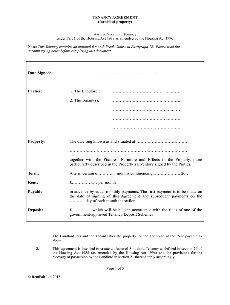 Pdf Assured Shorthold Tenancy Agreement Template PDF Template