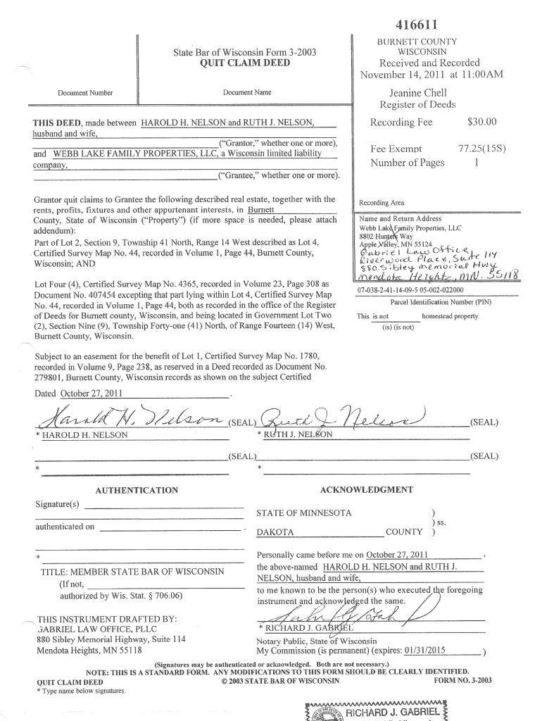 Fillable Online Grantor quit claims to Grantee the following described real estate, together Fax ...