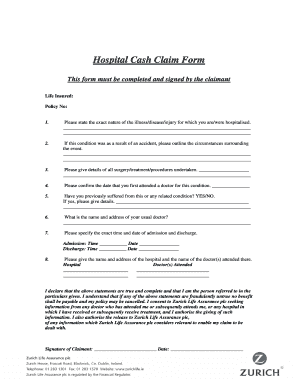 Fillable Online Hospital Cash Claim Formdoc Fax Email Print - pdfFiller