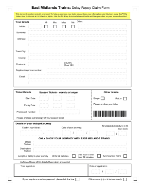 Fillable Online East Midlands Trains: Delay Repay Claim Form : Fax ...