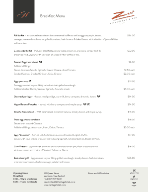 Fillable Online Breakfast Menu - Heritage Hotels Fax Email Print ...