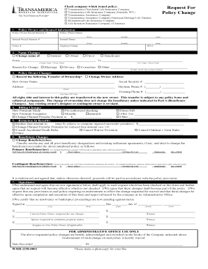 Fillable Online Transamerica Policy Change Form - Tulare County Fax ...
