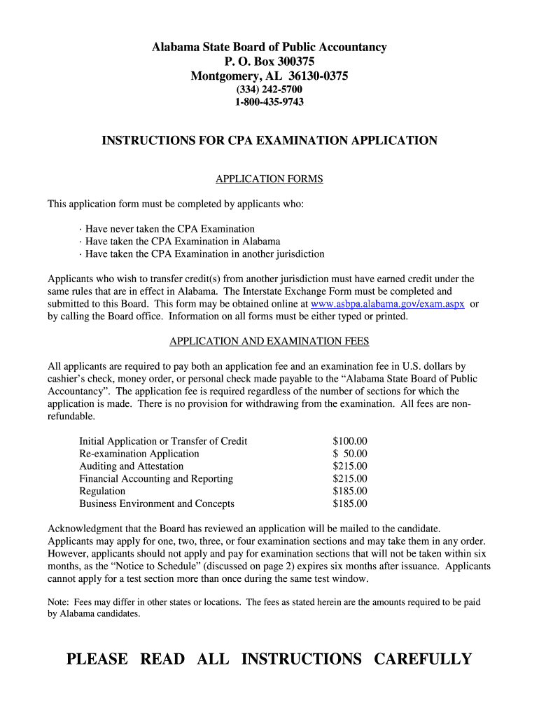 Fillable Online asbpa alabama Application Package - Alabama State Board ...