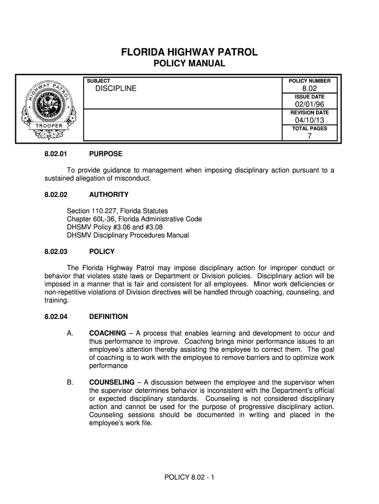 Fillable Online flhsmv Discipline 8.02 - Florida Highway Safety and ...