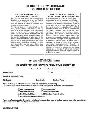 Fillable Online Request for withdrawal - Teamsters Local 802 Fax Email ...