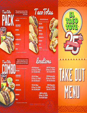 Taco Tote Menu - Fill Online, Printable, Fillable, Blank | pdfFiller