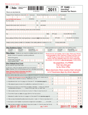 Fillable Online tax ohio 2011 IT1040 Tax Return - Ohio Department of ...