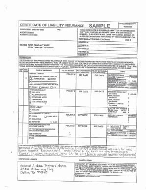 Fillable Online Sample Certificate of Liability Insurance Fax Email ...